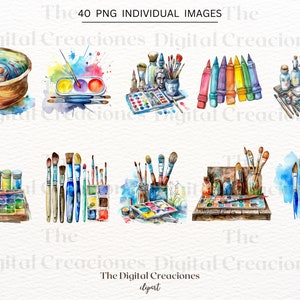 Watercolor Art Supplies Clipart | Painter Graphics (digital Download ...
