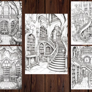 Fantasy Library Coloring Book | Adults & Kids, 25 Pages (instant ...