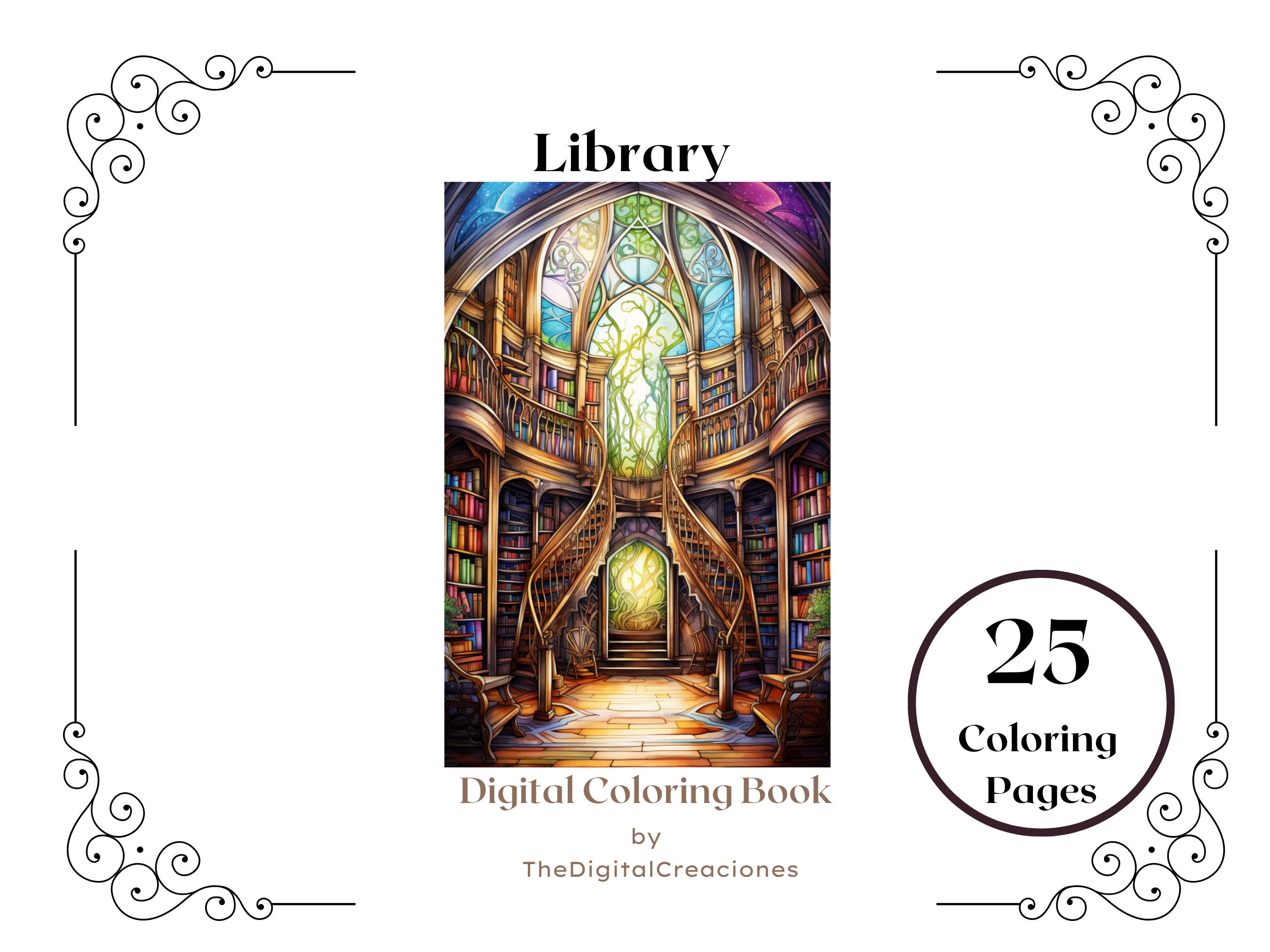 25 Library Coloring Book|fantasy Coloring Book|adults and Kids ...