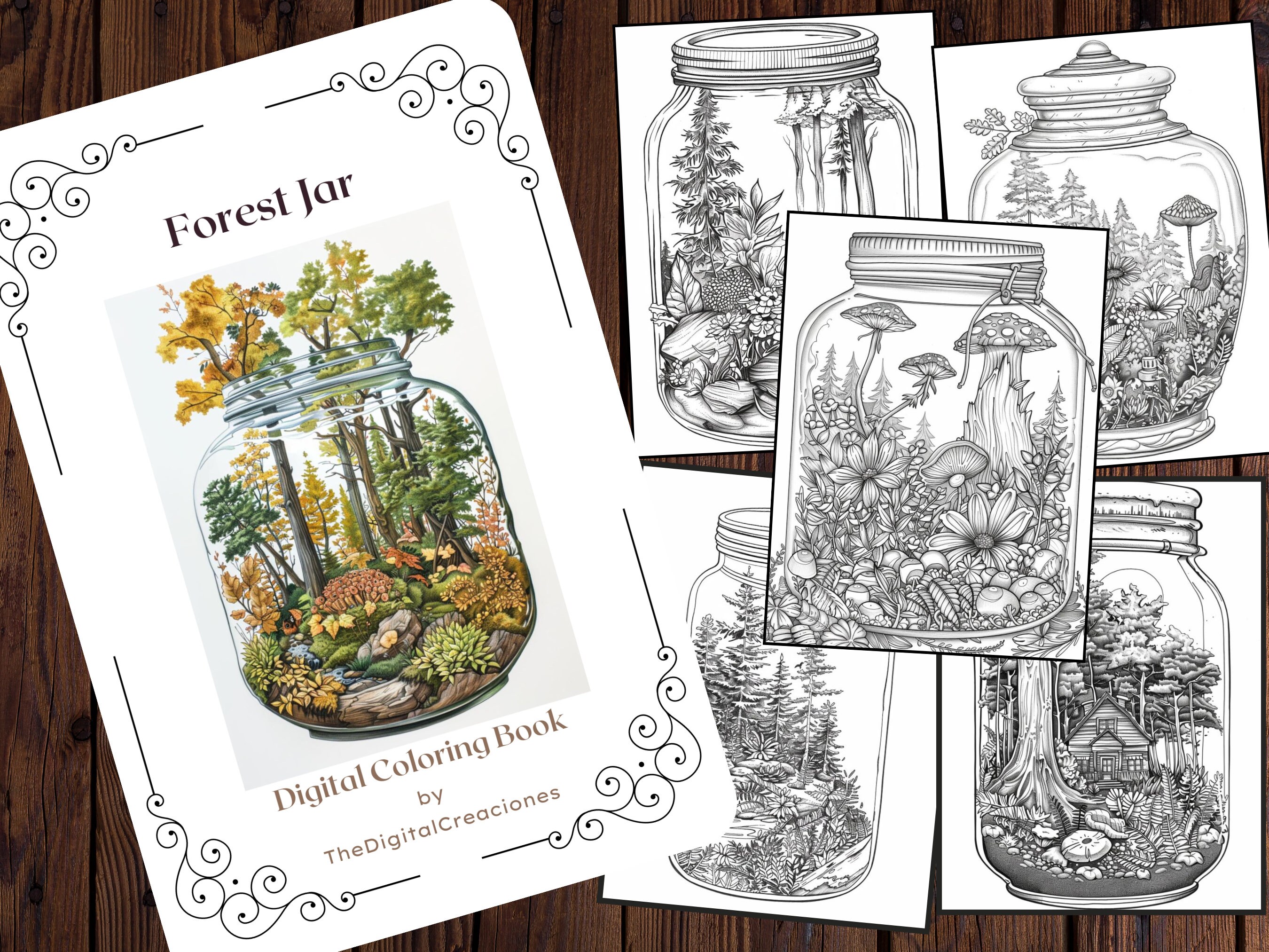 25 Enchanted Forest Jars Coloring Book|printable Magical Forest ...