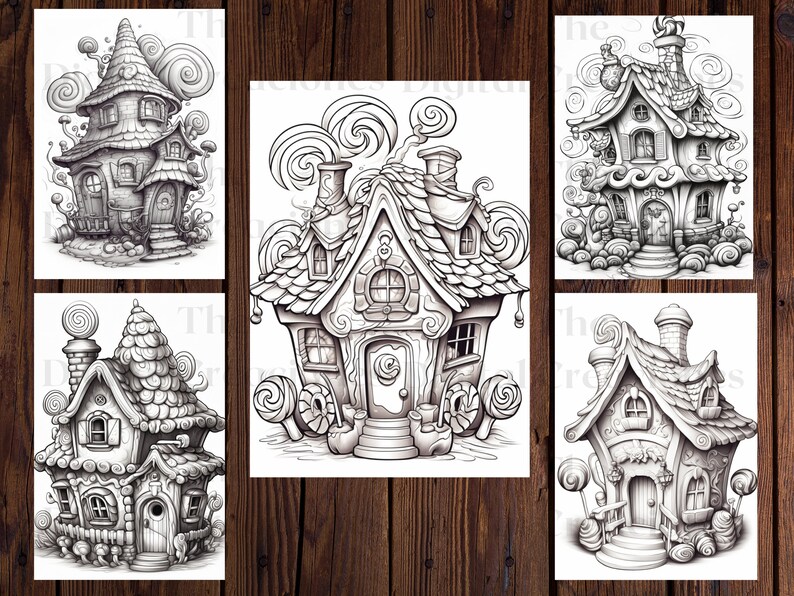 25 Candy House Coloring Book Printable Candy Coloring Pages Grayscale ...