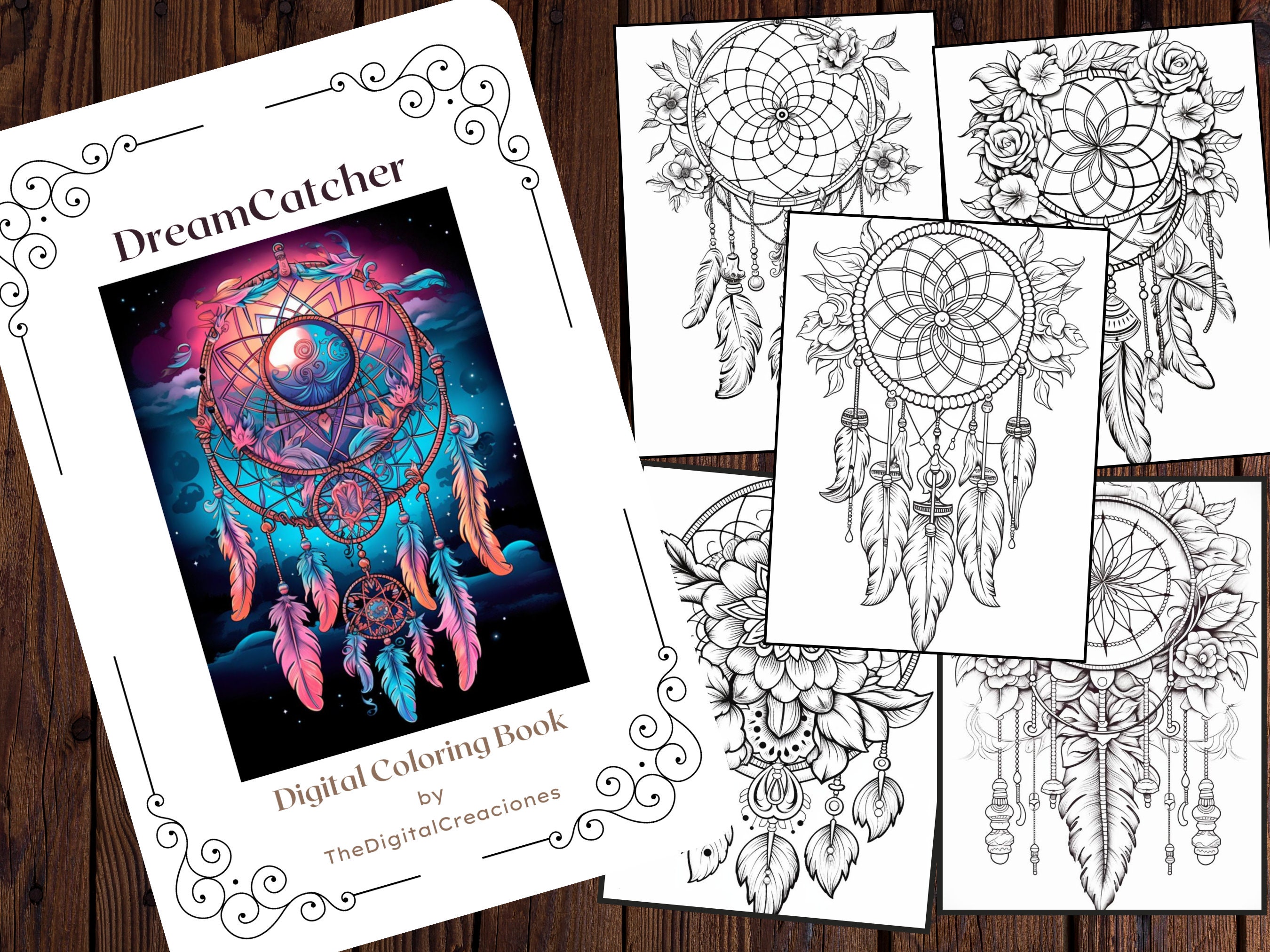 25 Dreamer Catcher Coloring Bookfloral Dream Catcherprintable Fantasy ...