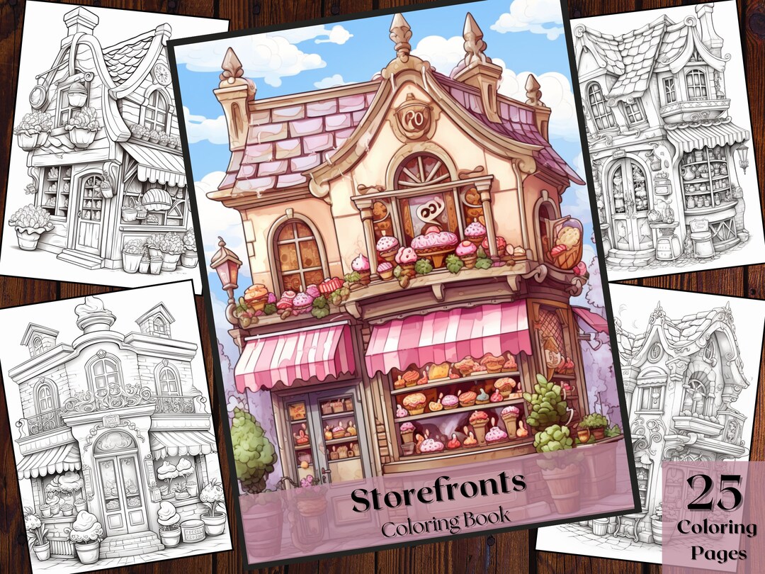 25 Storefronts Coloring Book|adorable Storefront Cute |adults and Kids ...