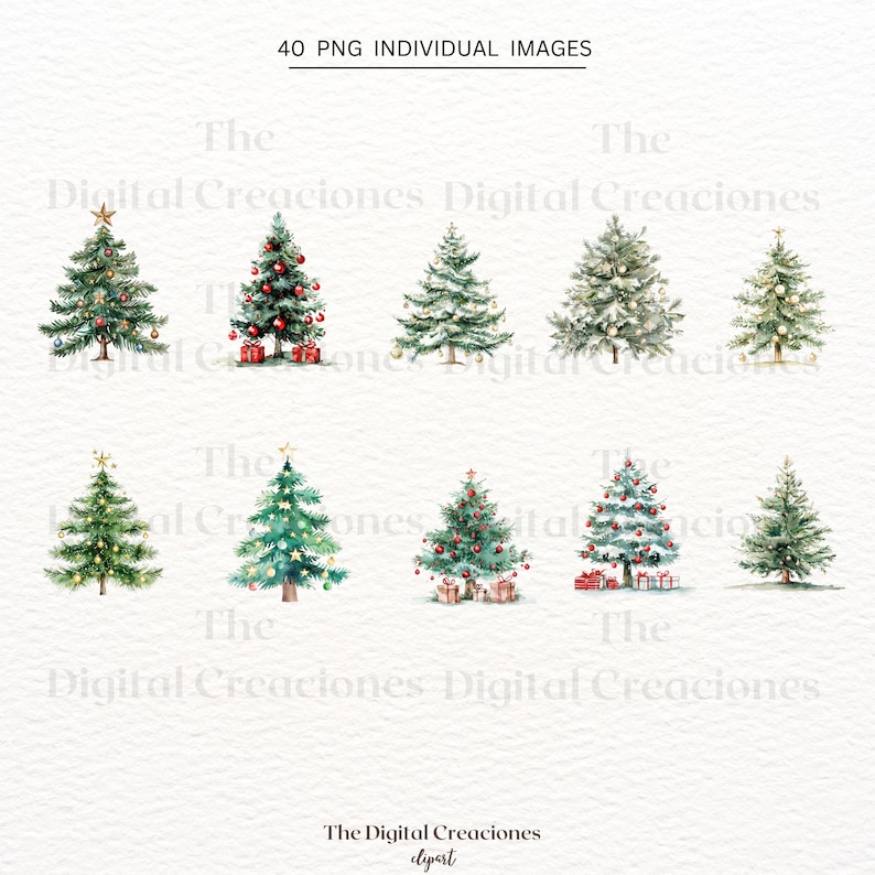 40 Watercolor Christmas Trees Clipart | Painted Tree Clipart ...