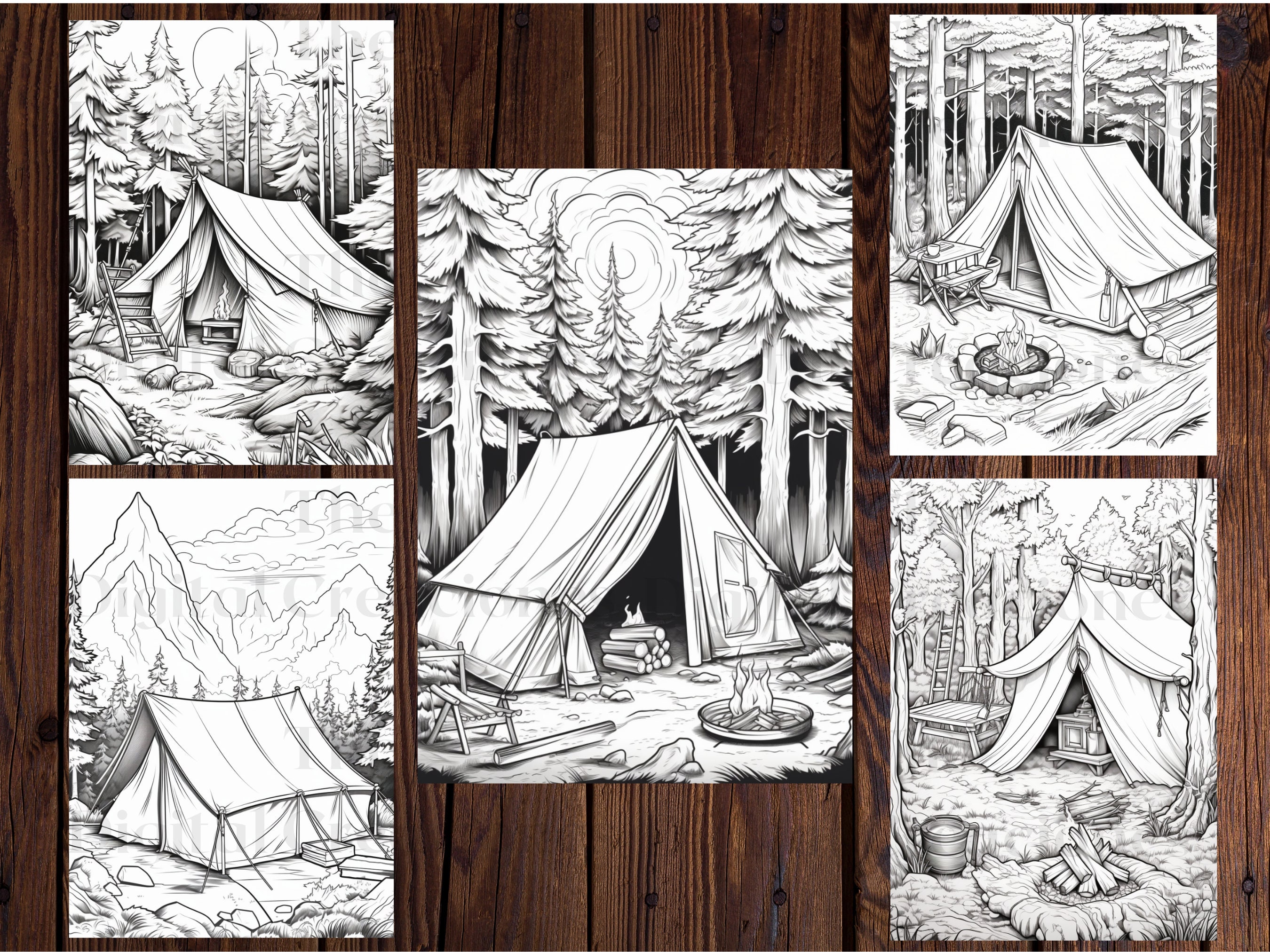 Camping Coloring Book | 25 Grayscale Pages for Adults (digital Download ...