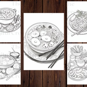 Chinese Food Coloring Book | Grayscale Culinary Art (printable PDF) - Etsy