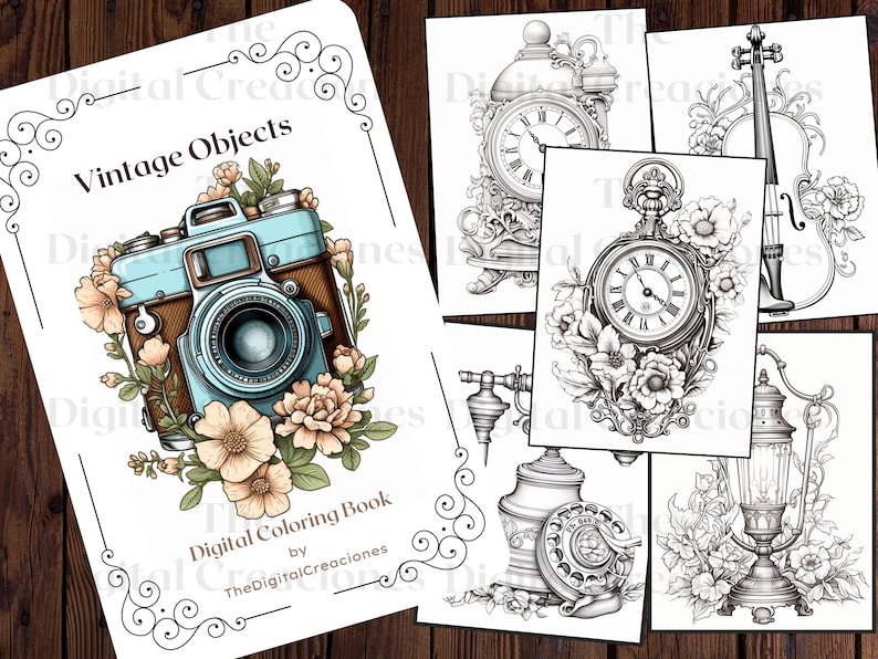 Vintage Objects Coloring Book | Blooming Antiques, Floral Designs ...