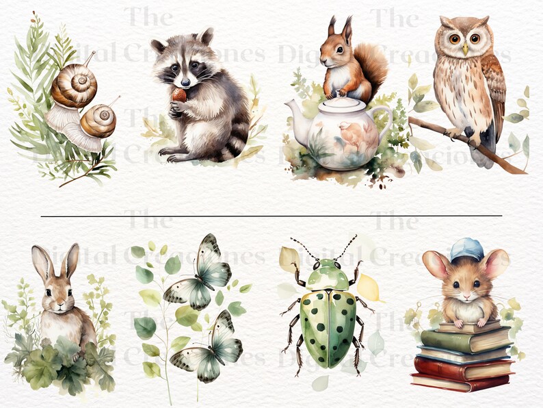 Forest Animals Clipart bundle40 PNG Watercolor Woodland Animal nursery ...