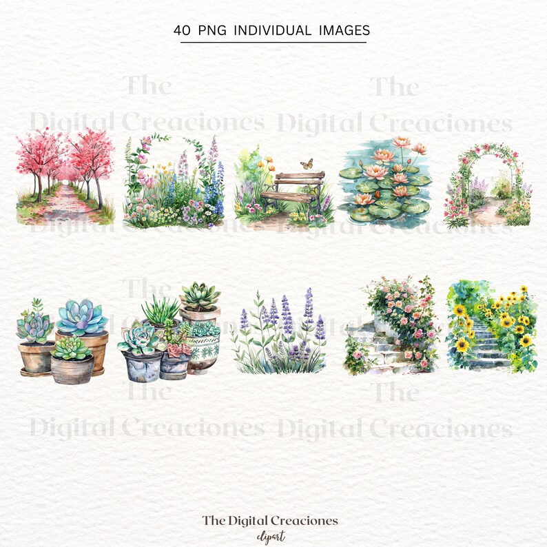 40 Watercolor Spring Gardens Clipart|spring Garden Illustrations ...