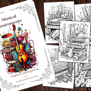 Musical Instruments Coloring Book | Graffiti Style, 25 Pages (instant ...