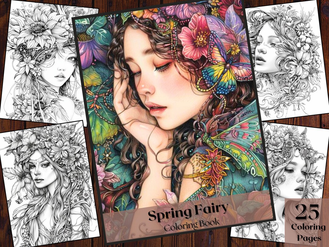 25 Spring Fairy Whimsical Coloring Book| Fantasy Coloring Page ...