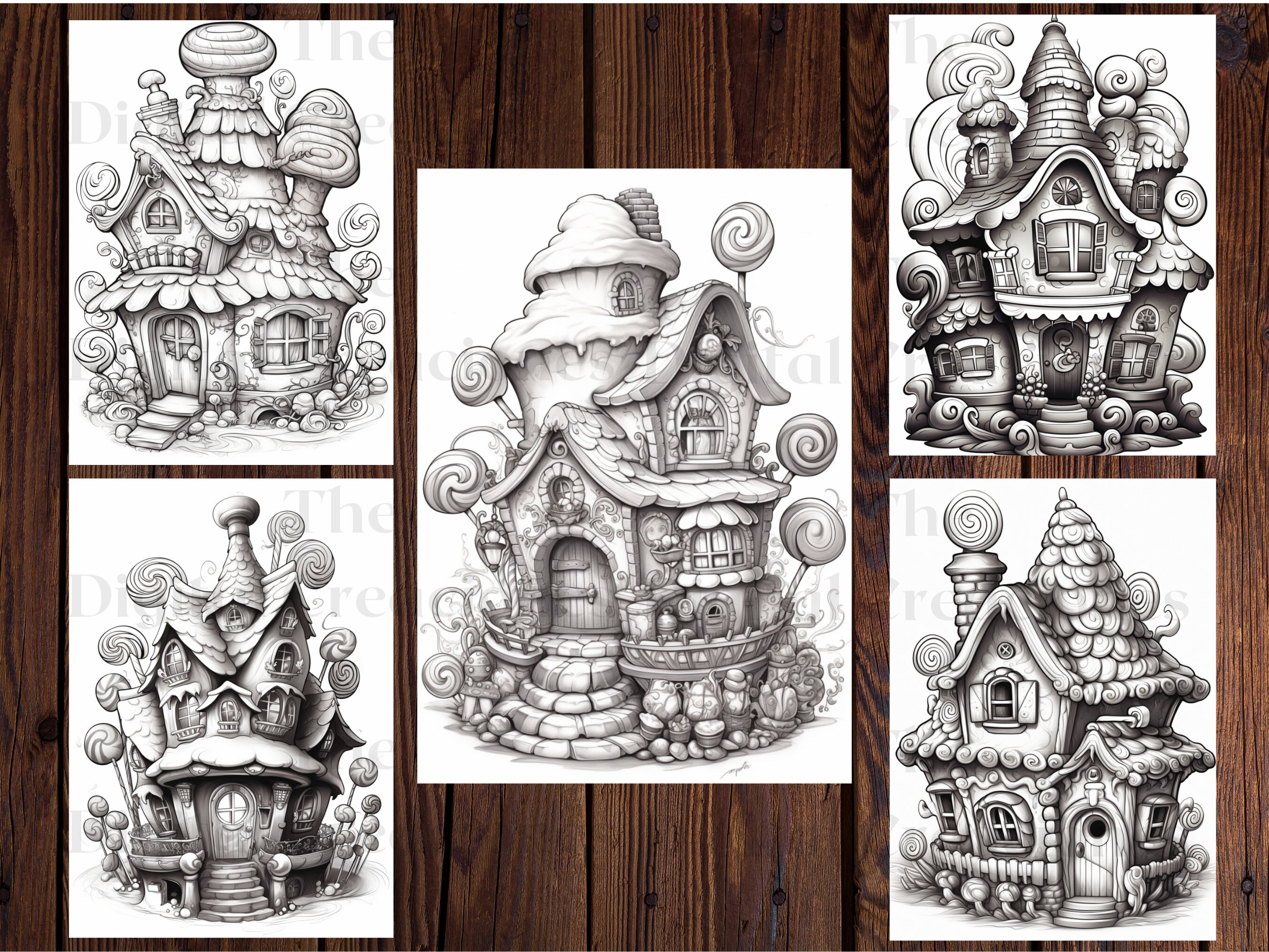 25 Candy House Coloring Book Printable Candy Coloring Pages Grayscale ...