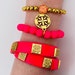 Three Rustic Cuff Bracelets Wrap Bracelet Hot Pink and Gold Tone ...