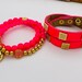Three Rustic Cuff Bracelets Wrap Bracelet Hot Pink and Gold Tone ...