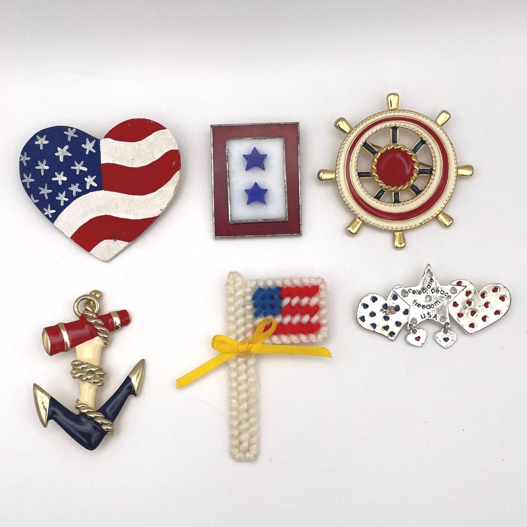 Patriotic USA Brooch Vintage and Handmade in American Flag, Heart, Ship ...