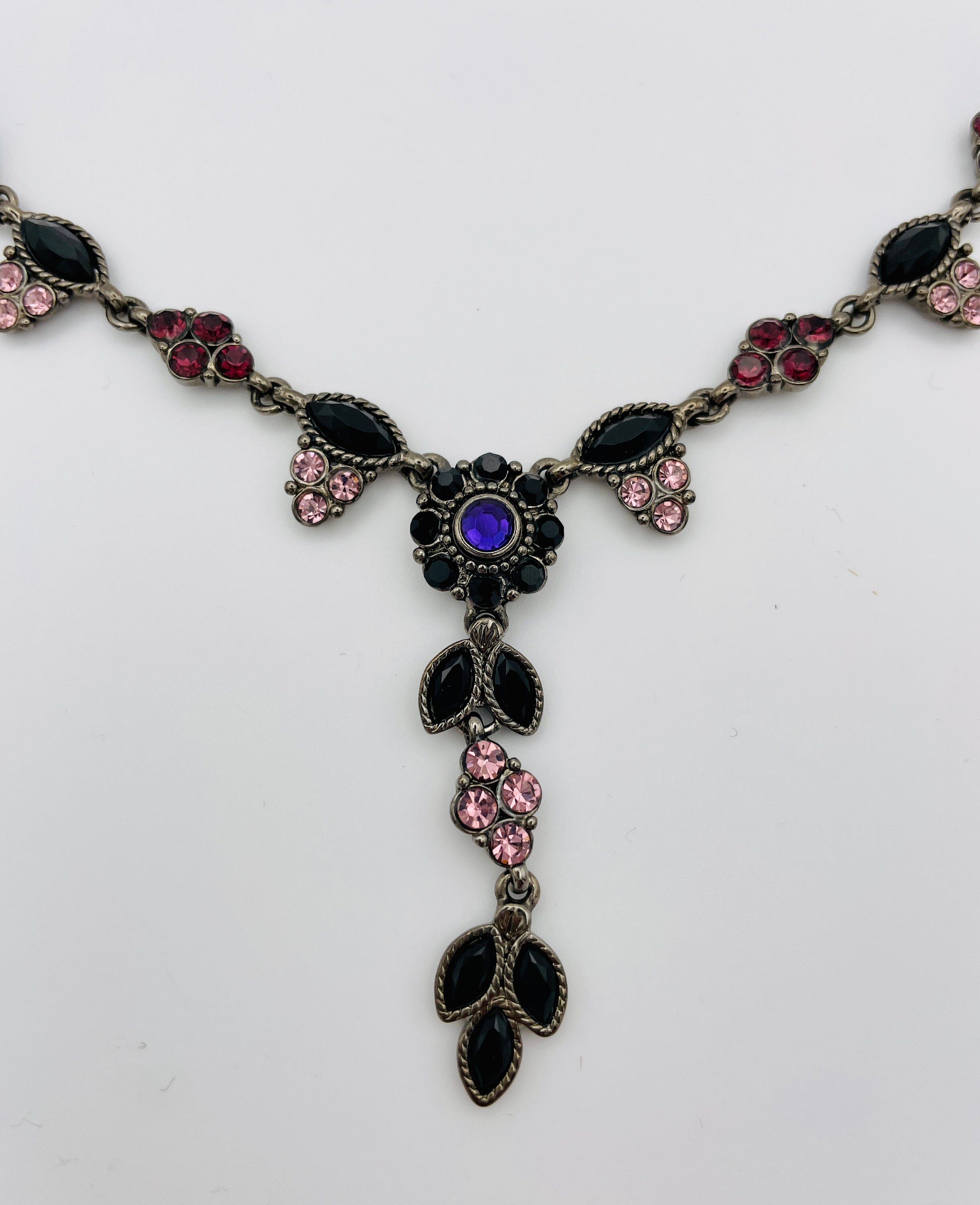 Vintage Formal Necklace Y2K Style for Prom Gunmetal Tone and Purple and ...