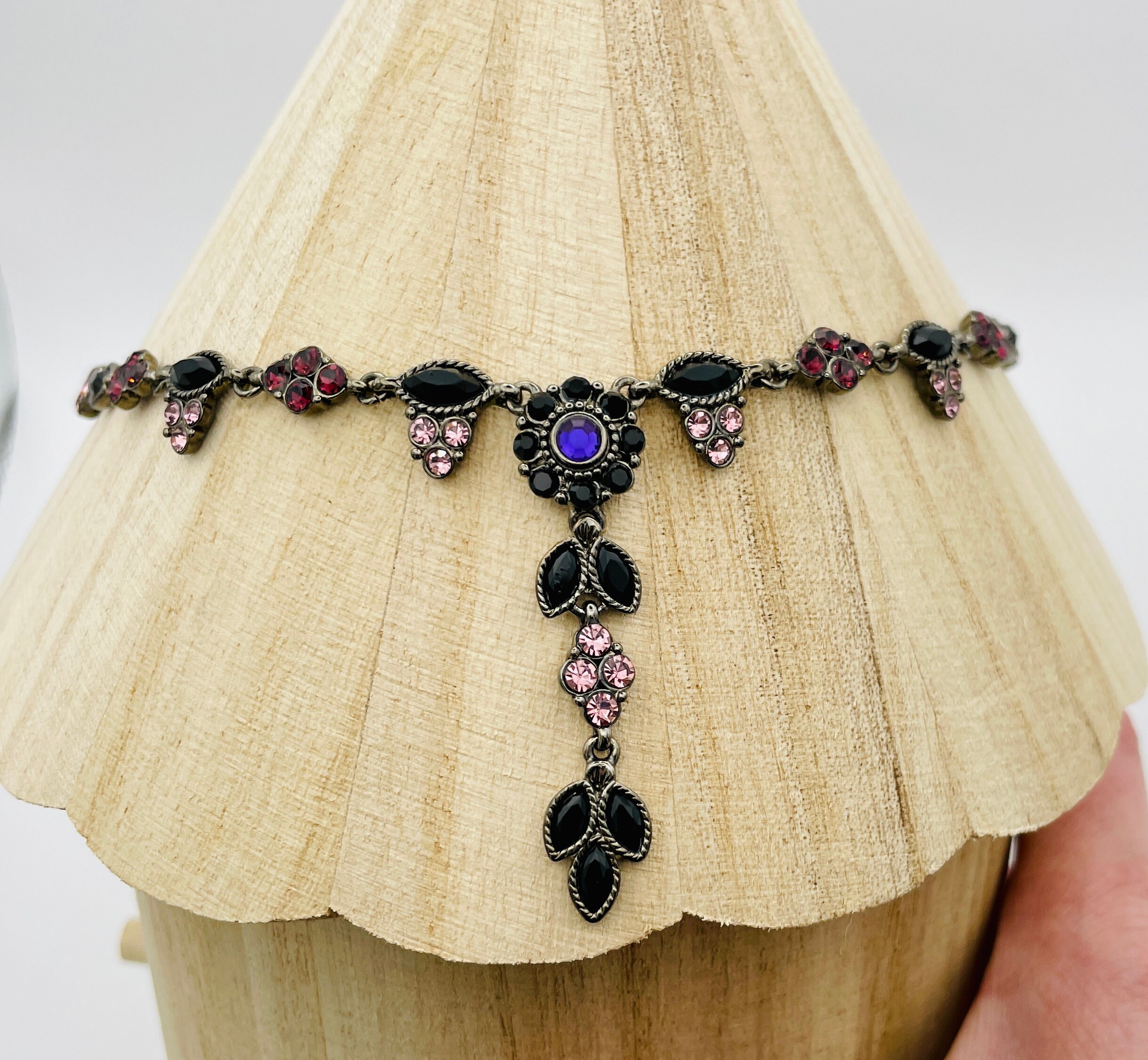 Vintage Formal Necklace Y2K Style for Prom Gunmetal Tone and Purple and ...