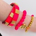 Three Rustic Cuff Bracelets Wrap Bracelet Hot Pink and Gold Tone ...