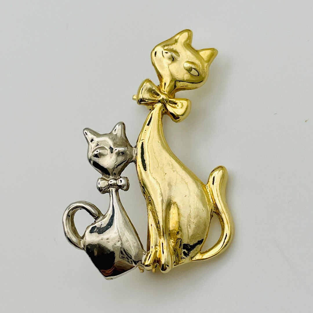 Two Cats Cats Brooch Cats Pin Vintage Gold Cat Brooch Gold Cat Pin Gold ...