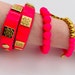 Three Rustic Cuff Bracelets Wrap Bracelet Hot Pink and Gold Tone ...