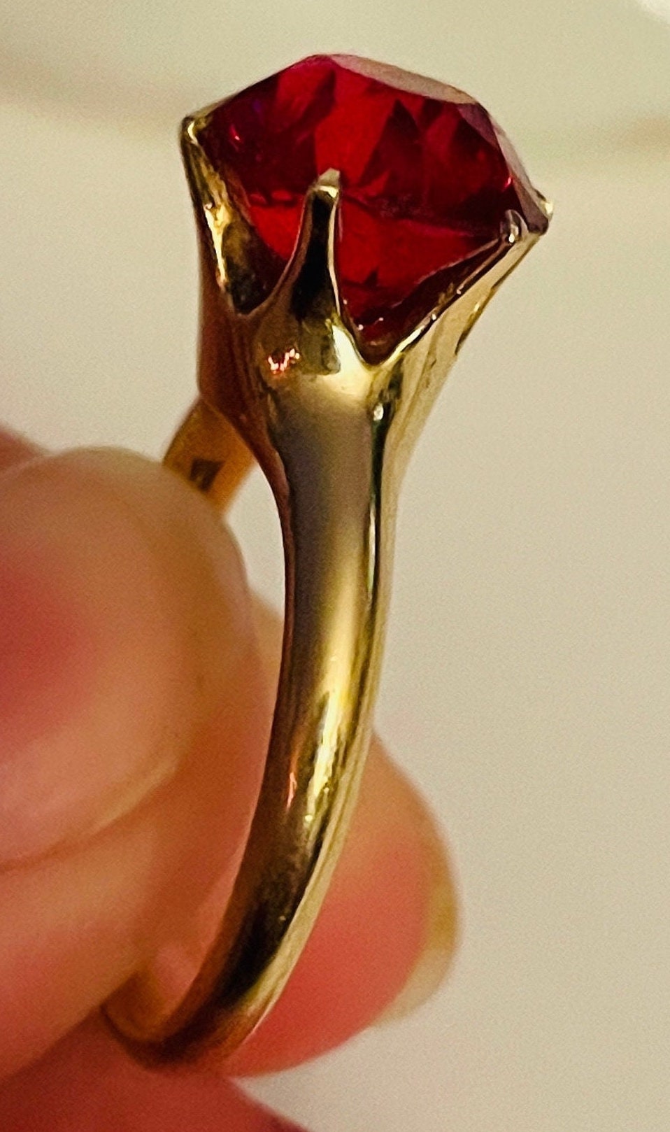 Ruby Red Ring Faux Ruby Ring 14k Gold Fill Large and Brightly Colored ...