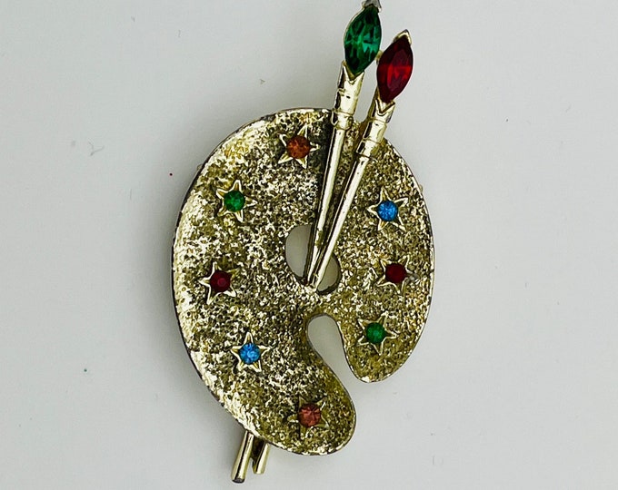 Colorful Crystal and Gold Tone Metal Painter's Palette and Paintbrushes ...