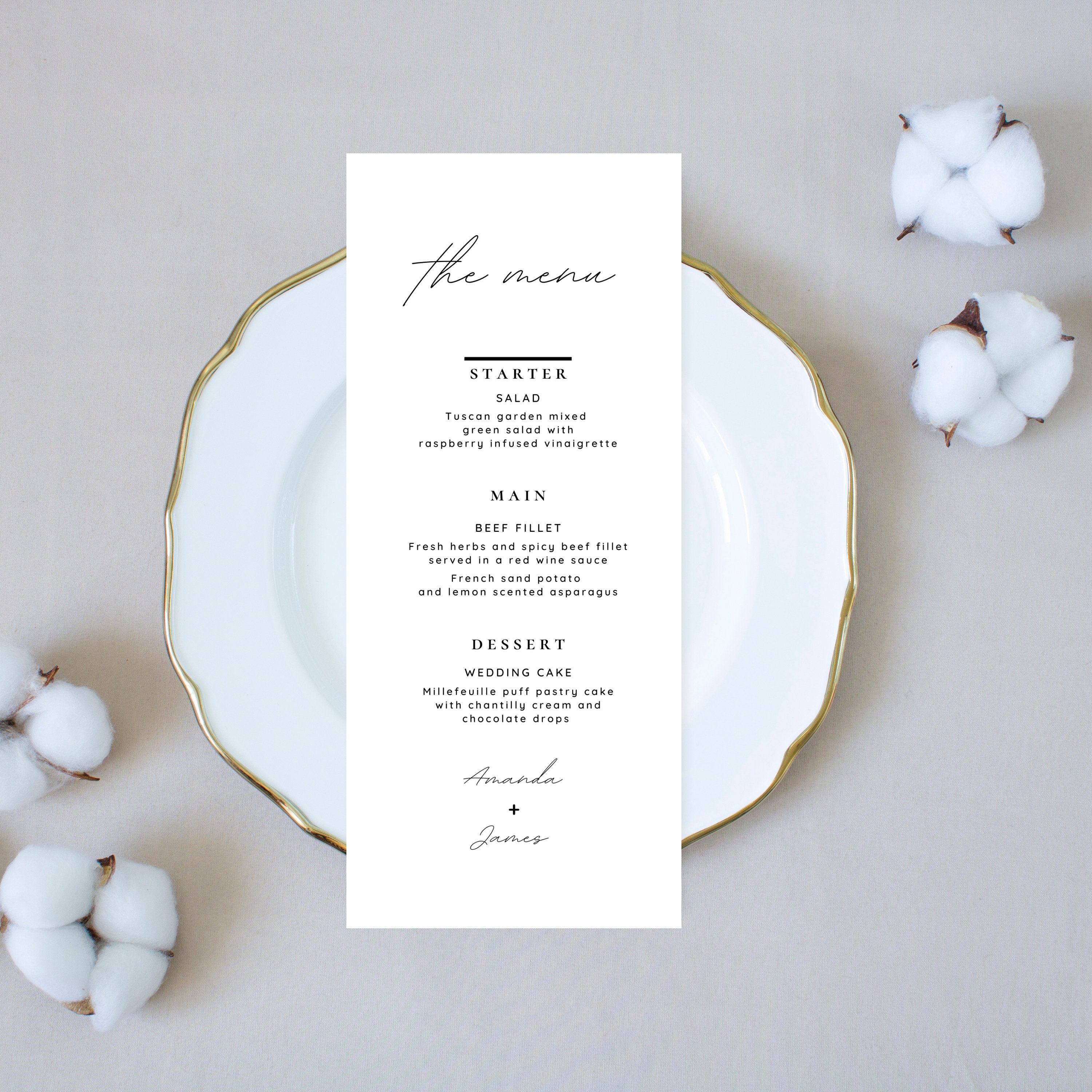 Minimalist Wedding Menu Template, Modern Script Wedding Dinner Menu ...
