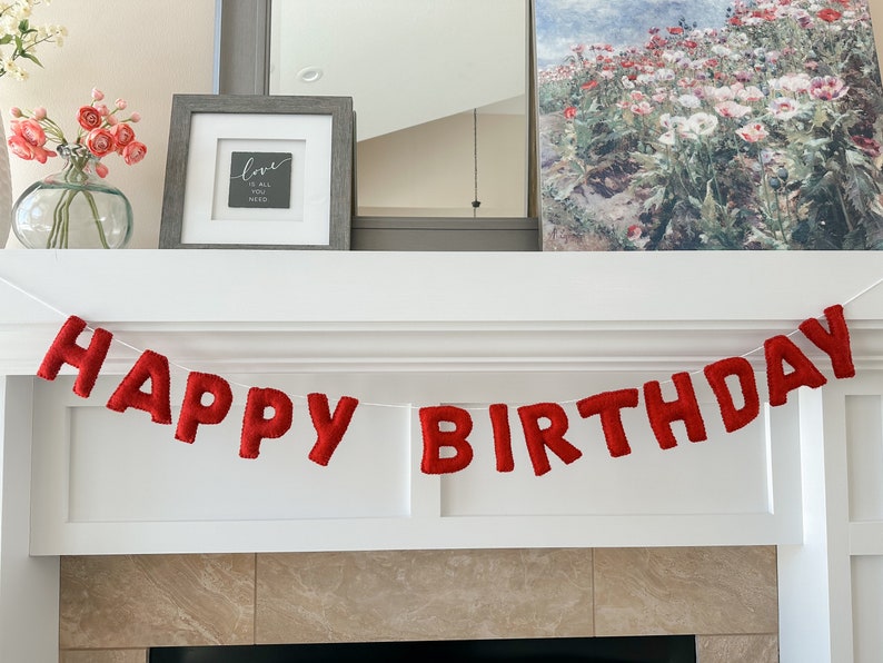 Red Happy Birthday Banner Happy Birthday Felt Garland Party Decor ...