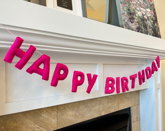 Hot Pink Happy Birthday Felt Garland - Birthday Garland - Party Garland ...
