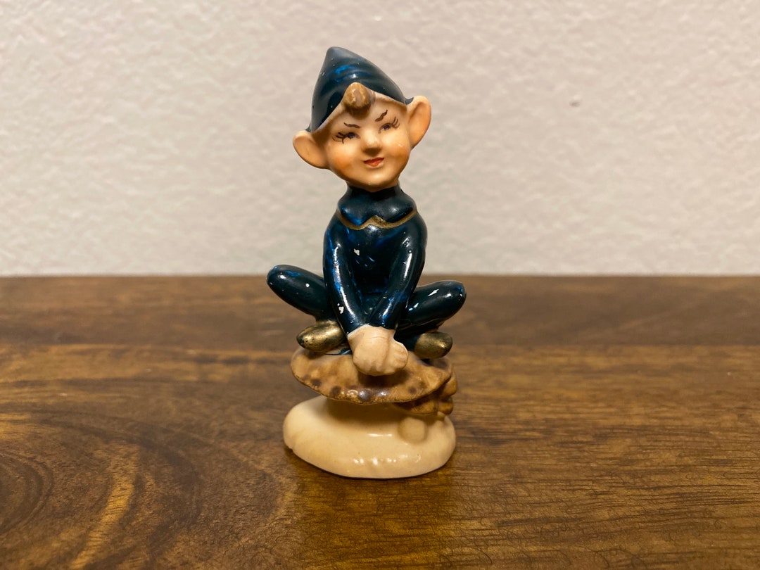 Enesco Pixie on Toadstool Ceramic Figurine - Mid Century Elf on ...