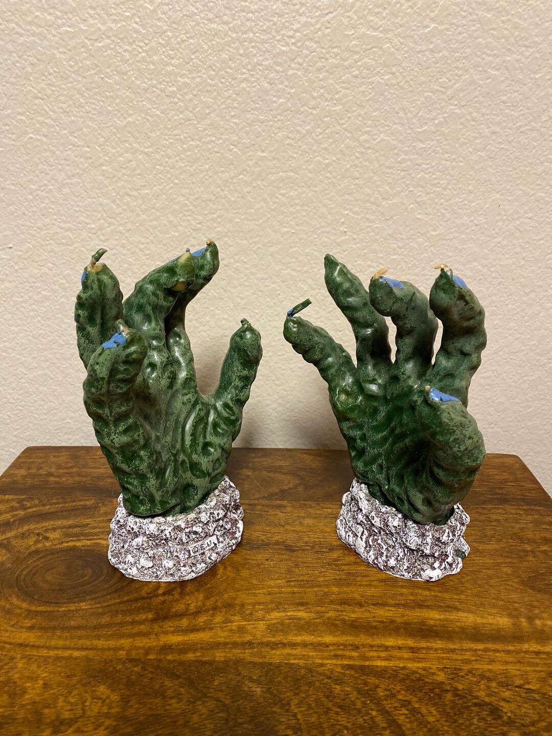 Pair of Halloween Candles Green Zombie Hand Candles With Candle Holders ...