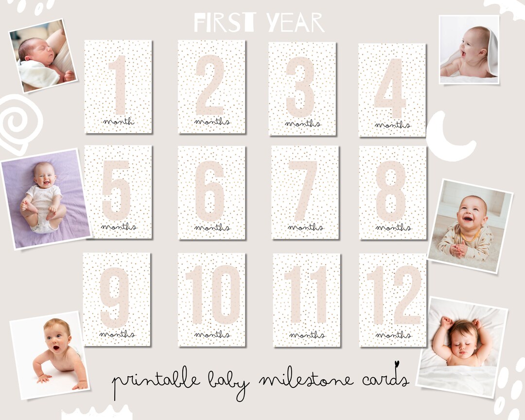 12 Month Baby Milestone Cards, Printable Milestone Cards, Instant ...