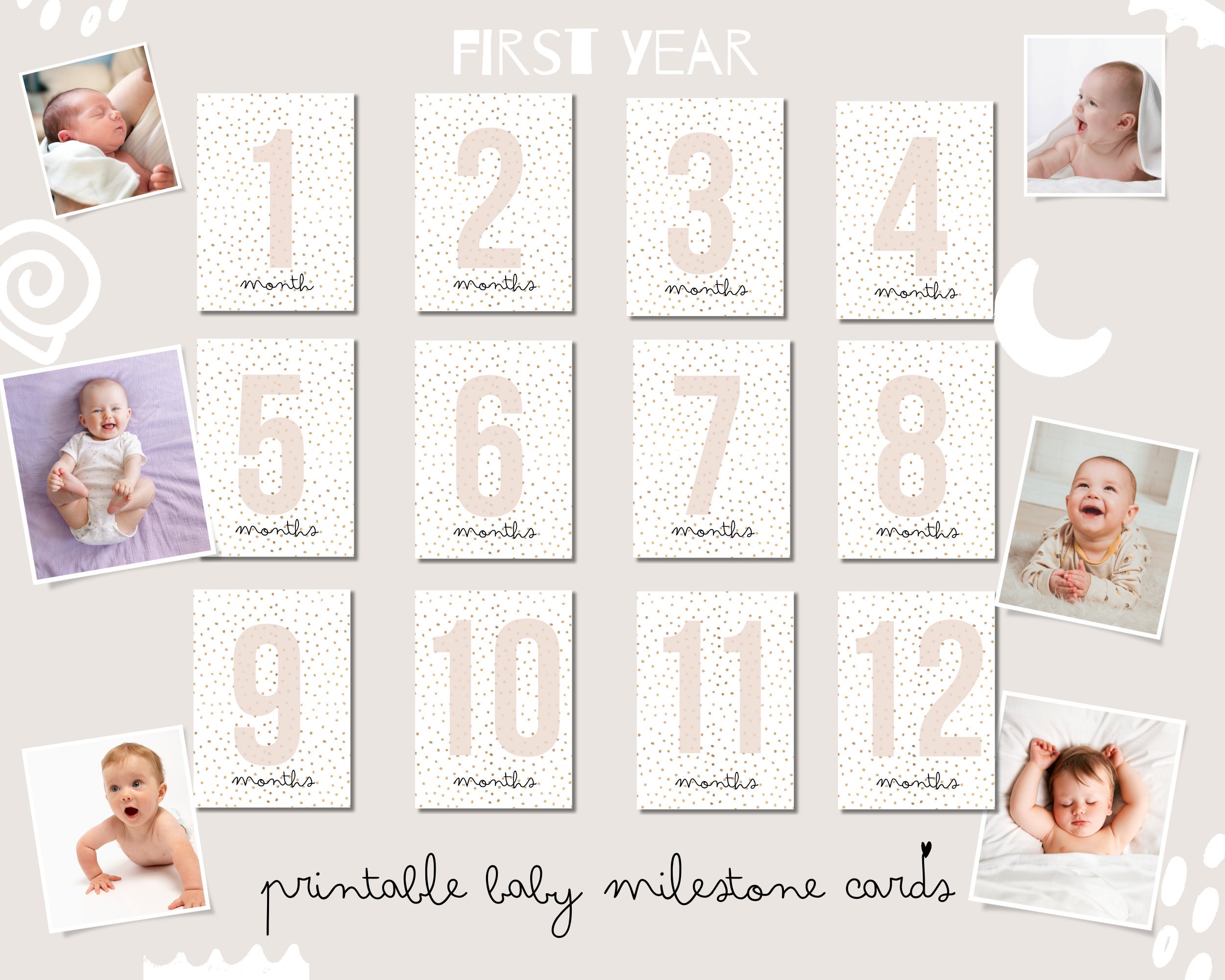 12 Month Baby Milestone Cards, Printable Milestone Cards, Instant ...