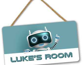 Name Sign, Robot Kids Room Sign, Boys Room Decor, Personalized Wood ...