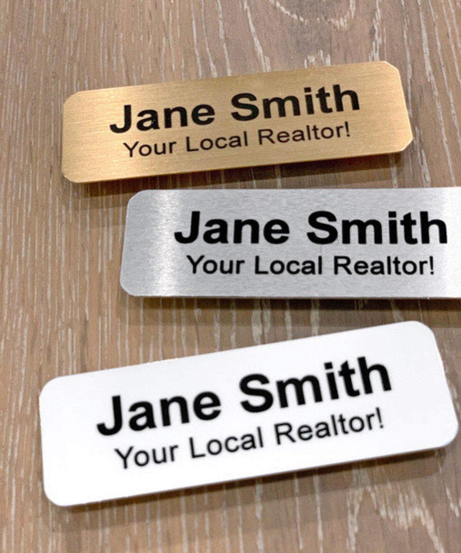Metal Badge Name Tag With Magnet Back Fastener. Text Only. Set of 3 ...