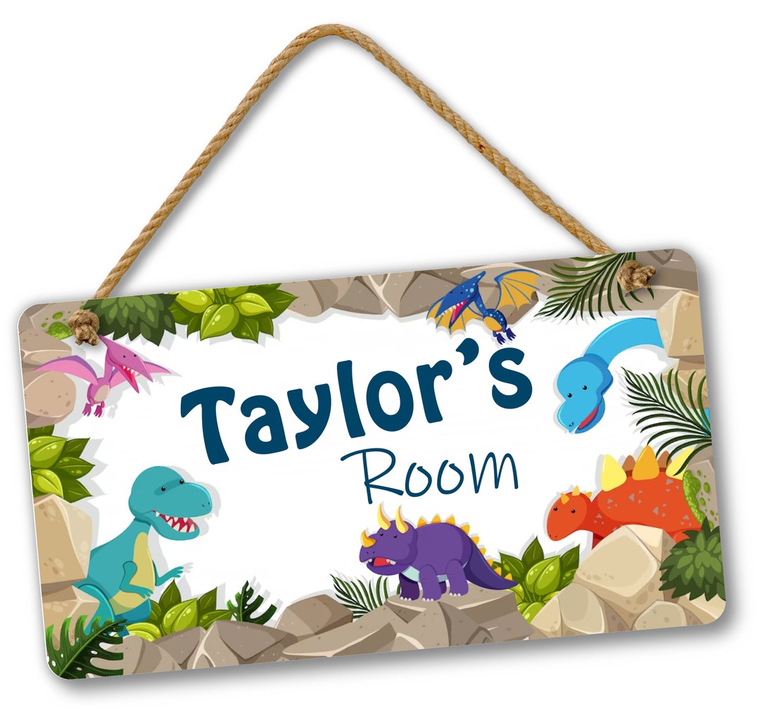 Kids Personalized Name Fun Dinosaurs Bedroom Door and Wall Hanging Sign ...