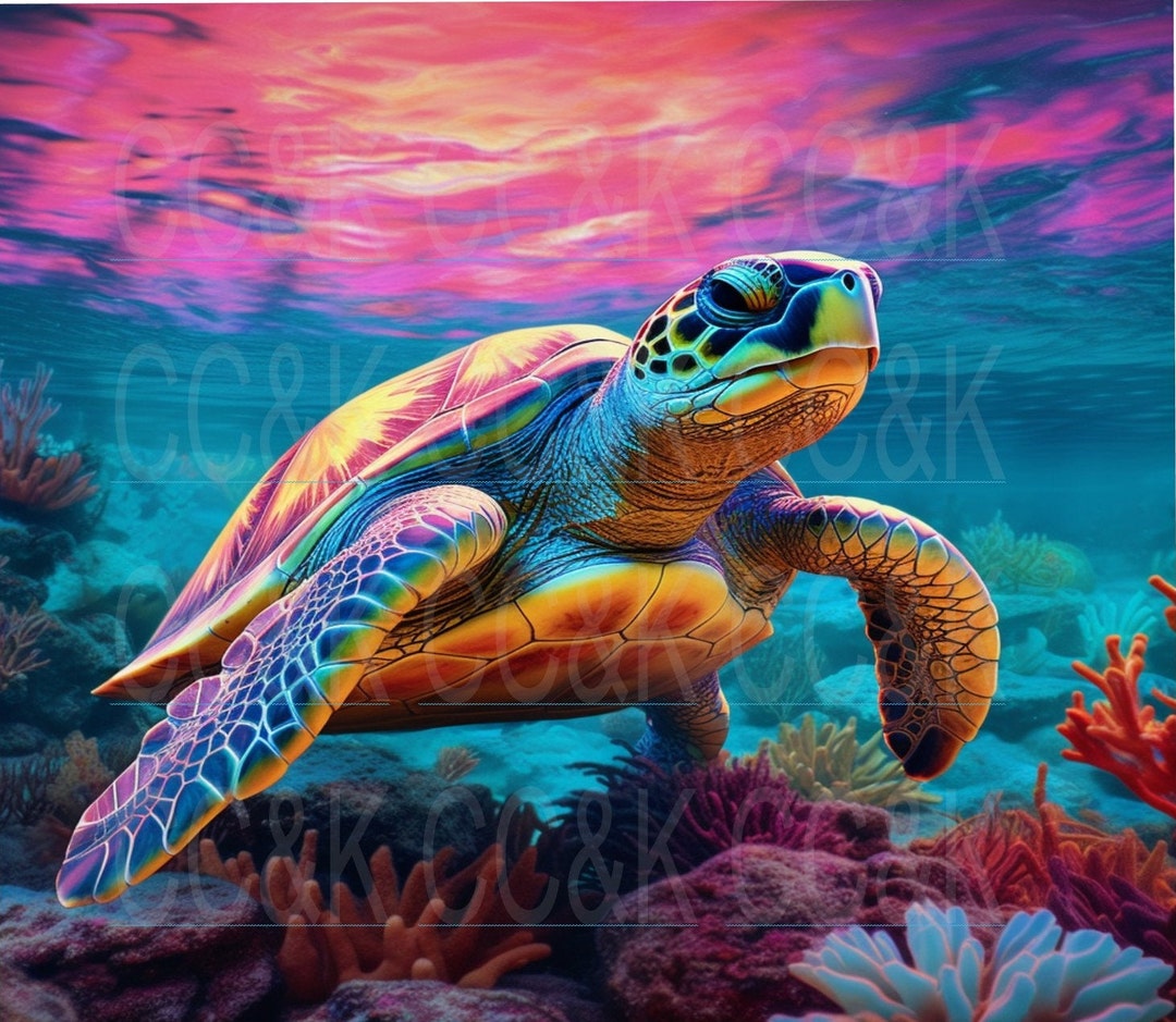 Sunset Realistic Sea Turtle PNG and SVG - Etsy