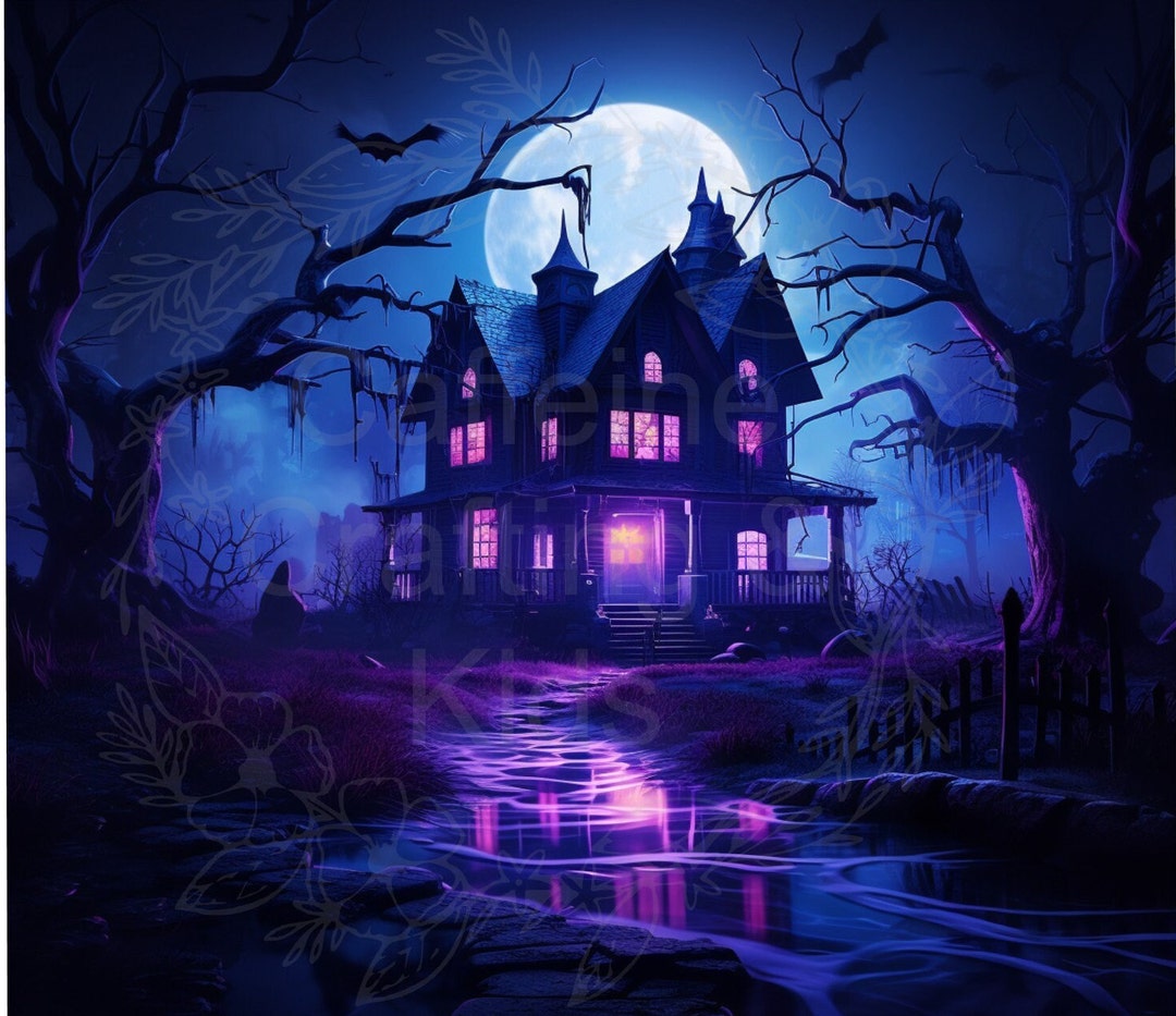 Neon Purple Haunted House Tumbler Wrap SVG PNG - Etsy