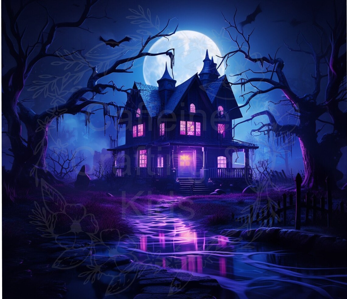 Neon Purple Haunted House Tumbler Wrap SVG PNG - Etsy