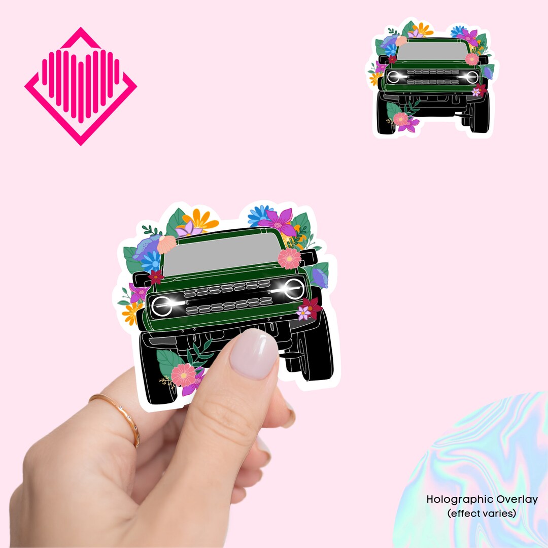 Sticker Water Resistant Vinyl Laminated Holographic Green Bronco ...