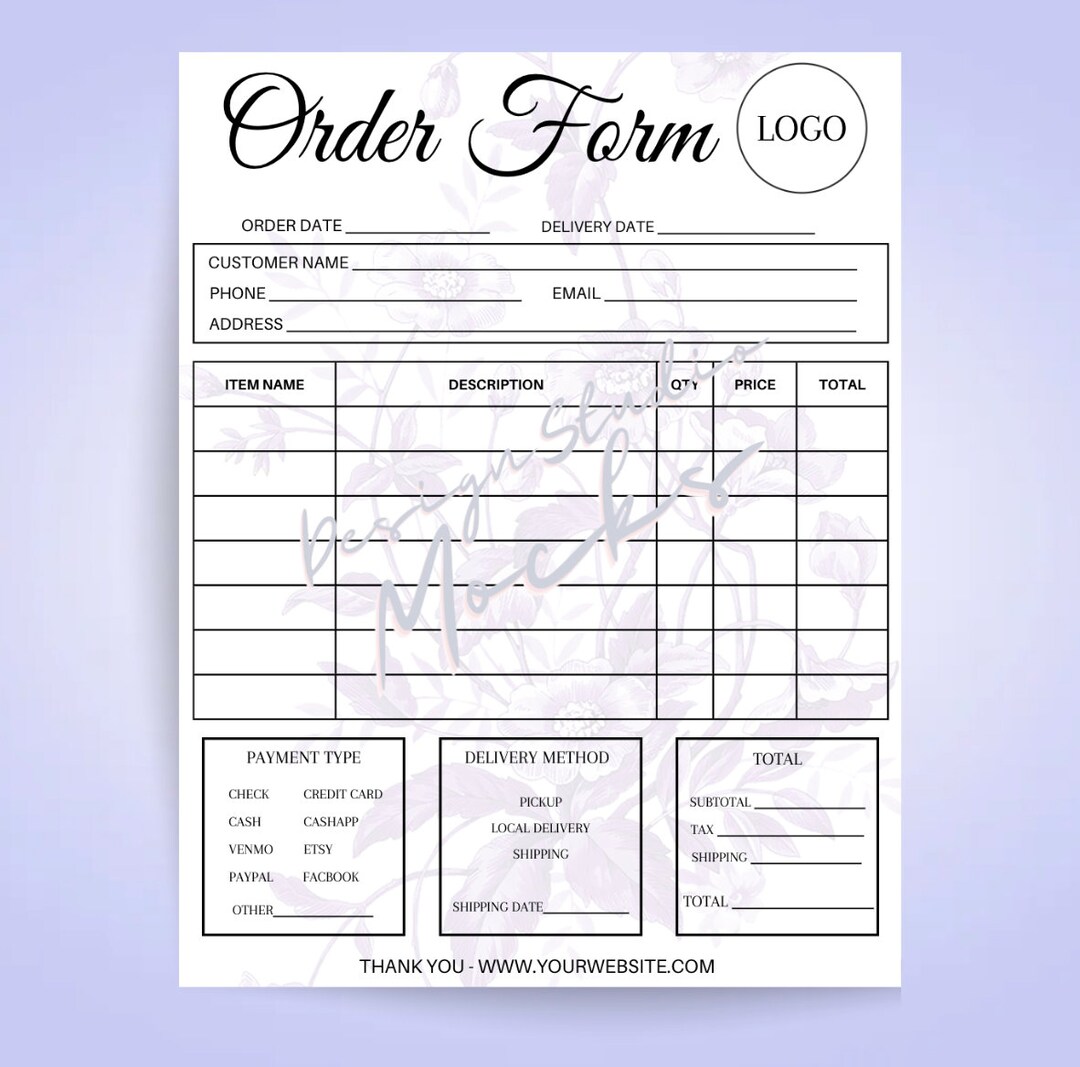 Purple Flower Order Form Editable, Small Business, Custom Order Form ...