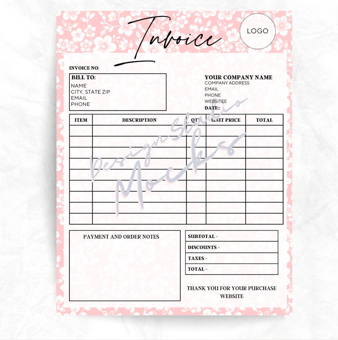 Cute Flower Editable Invoice Template , Small Business, Custom Order ...
