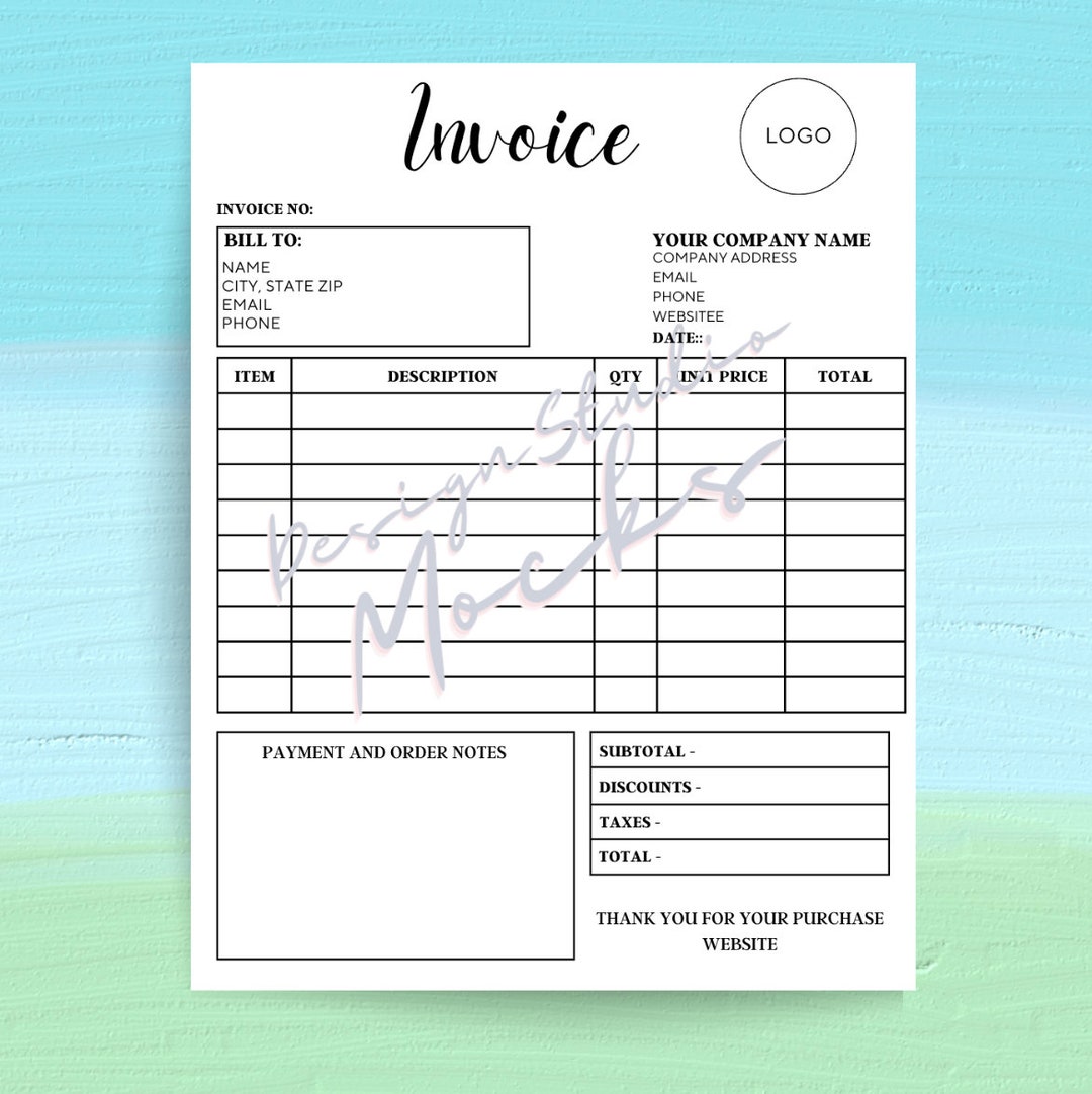 Editable Invoice Template , Small Business, Custom Order Form, Print ...