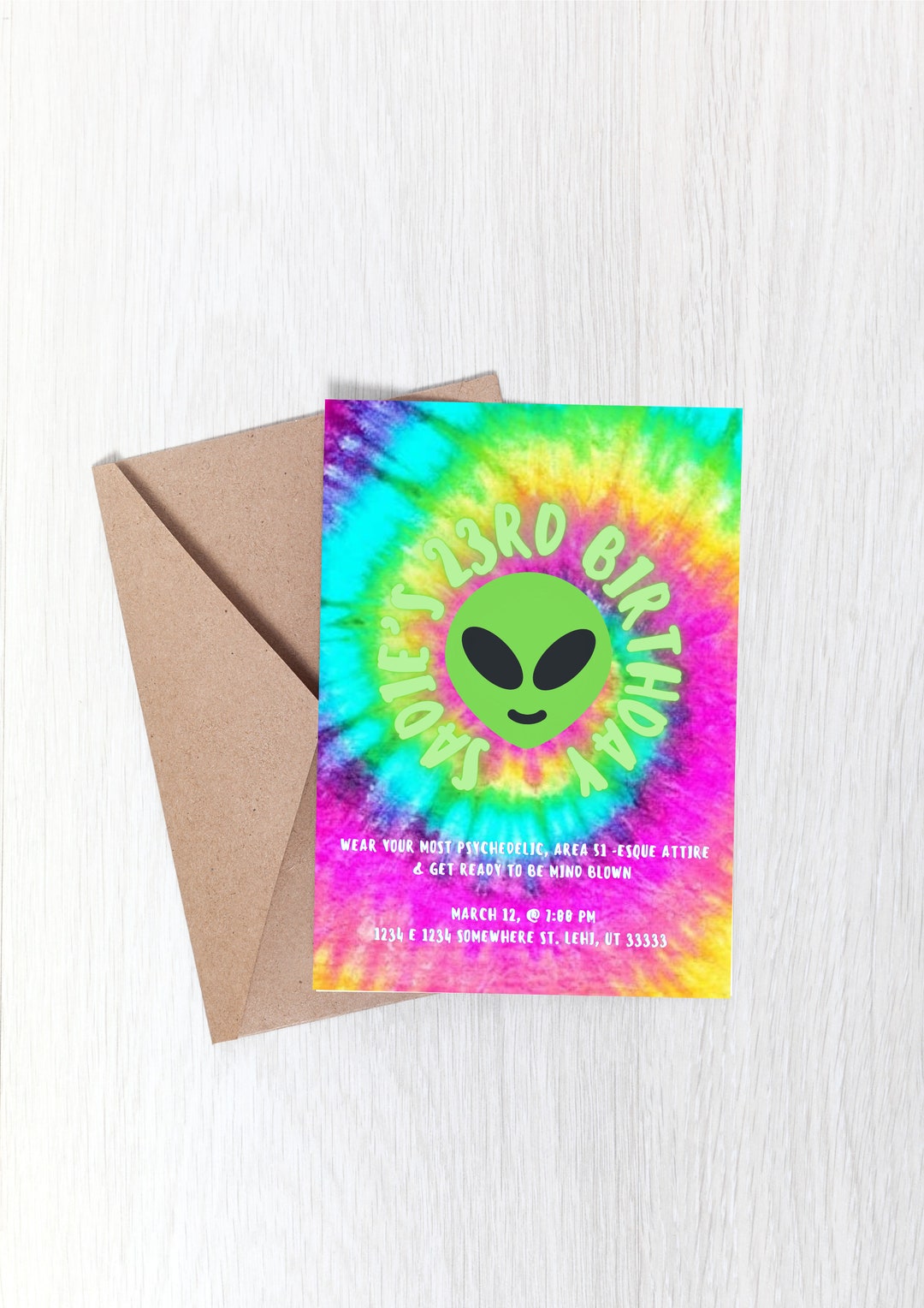 Editable Area 51 Alien Birthday Evite: Psychedelic Party Invitation ...