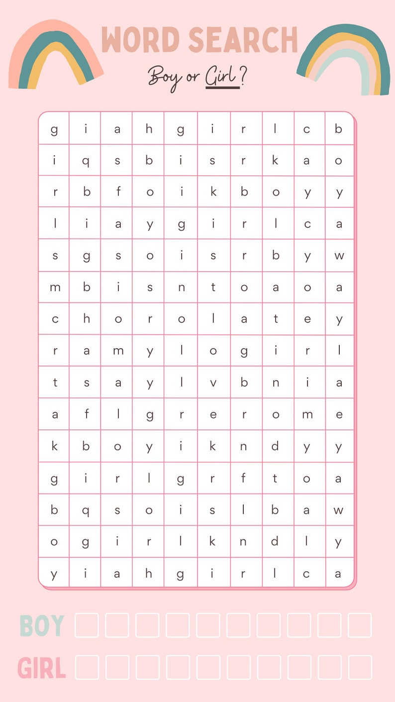 Baby Gender Reveal Word Search, Boy or Girl?, Printable, Download ...