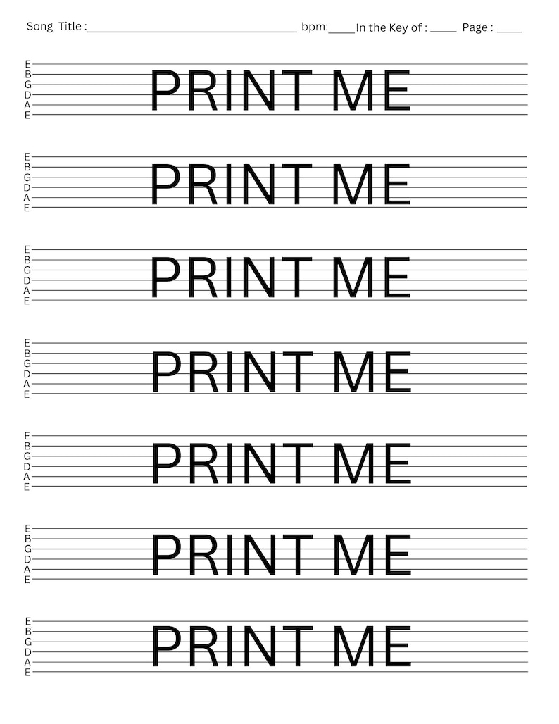 Printable Guitar Tab Blank Sheet - Etsy