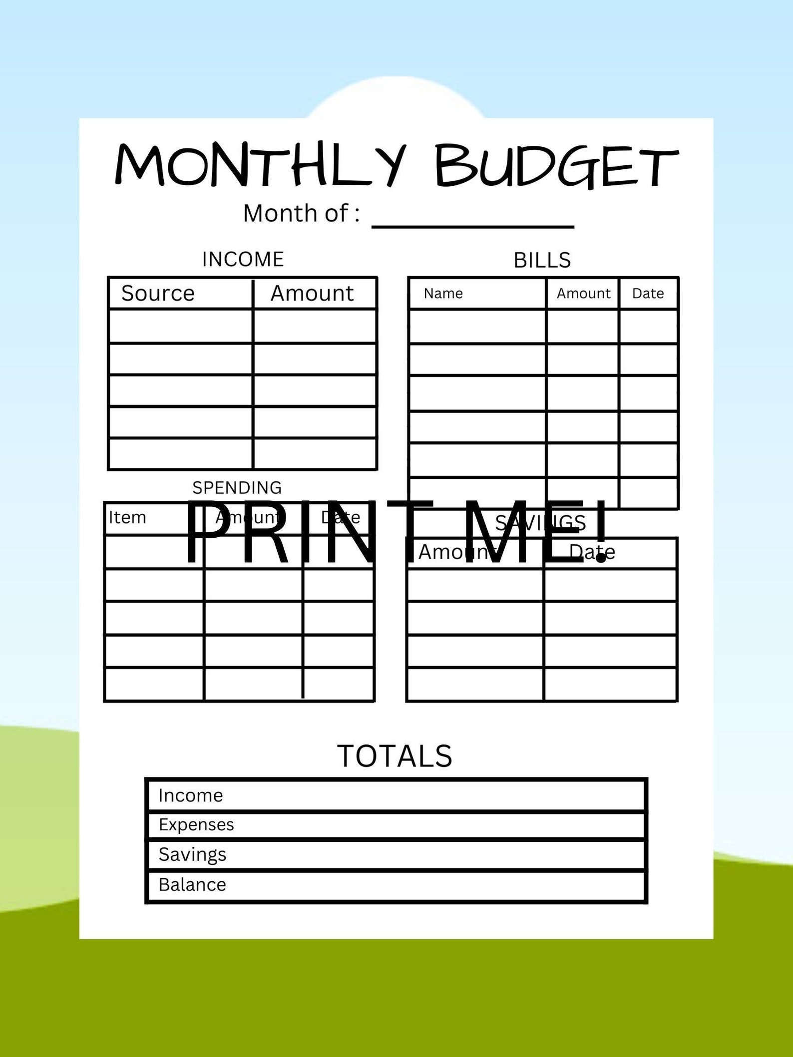 Basic Printable Monthly Budget - Etsy Hong Kong
