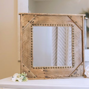 Rustic Reclaimed Wood Framed Mirror | Western Studded Mirror | Square ...