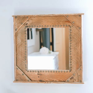Rustic Reclaimed Wood Framed Mirror | Western Studded Mirror | Square ...