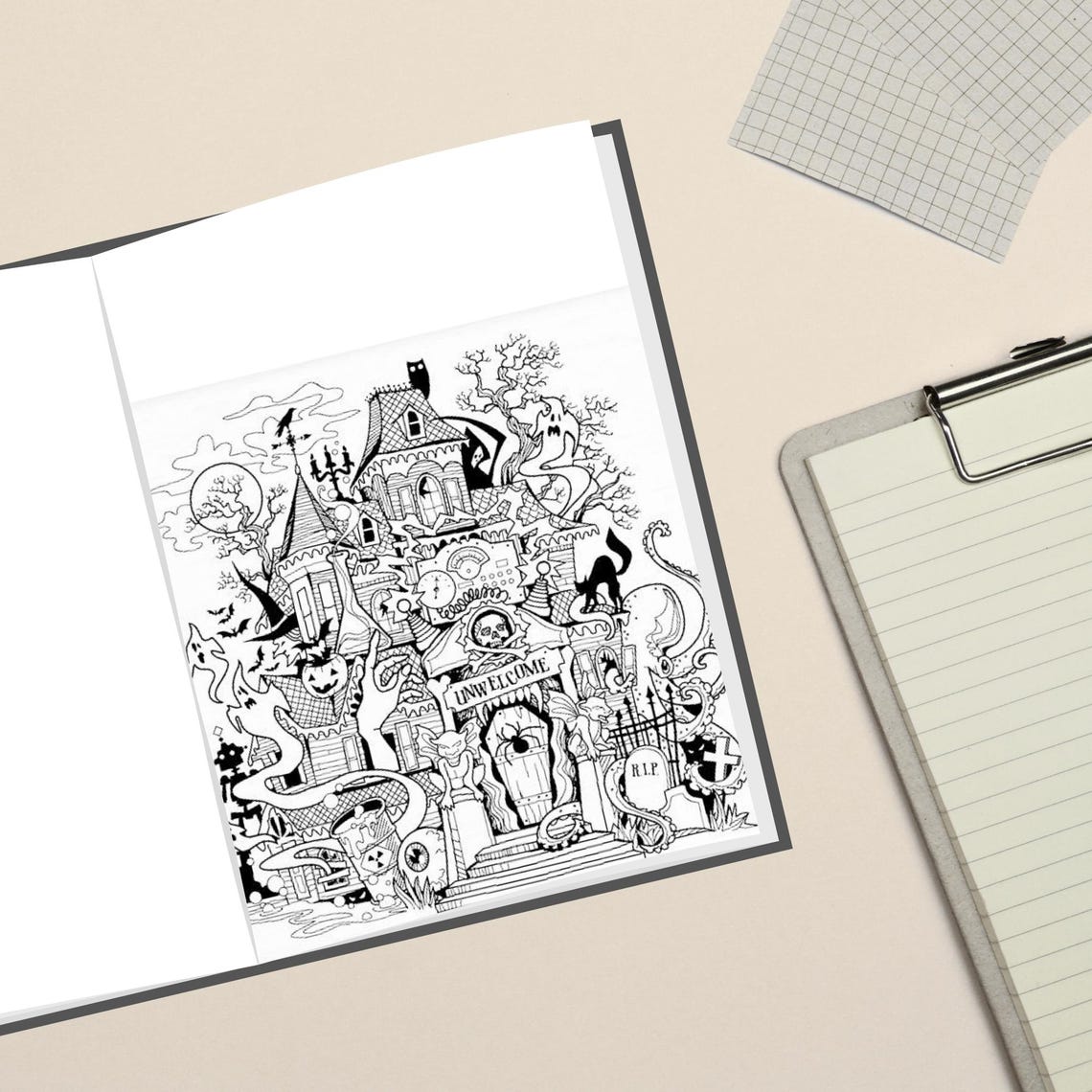 Haunted House Halloween Coloring Page, Pdf Picture, Digital, Coloring ...